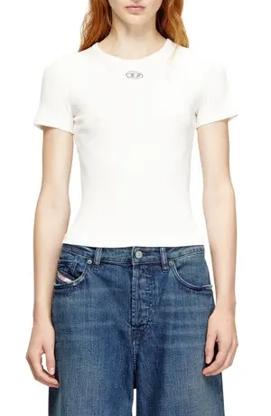 DIESEL® Metallic Oval D Cutout Rib T-shirt - Off/white