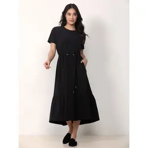 SINGLE STITCH Tiered Midi Dress - Black