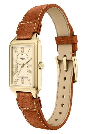 Fossil Raquel Rectangular Leather Strap Watch - Brown