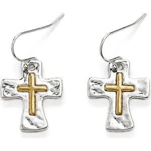 LA MENO Grace Cross Drop Earrings - Silver