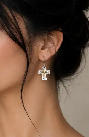 LA MENO Grace Cross Drop Earrings