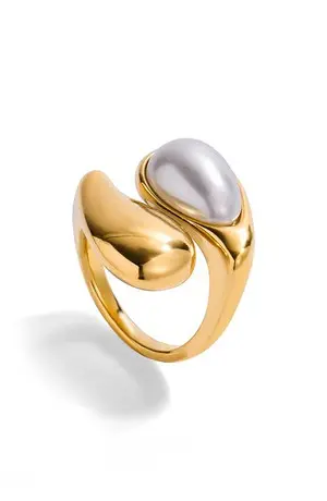 LA MENO Faux Pearl Abstract Ring - Gold