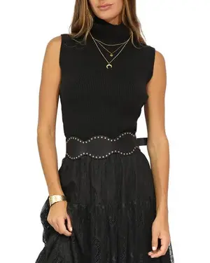BELLE & BLOOM No Other Love Leather Studded Belt - Black