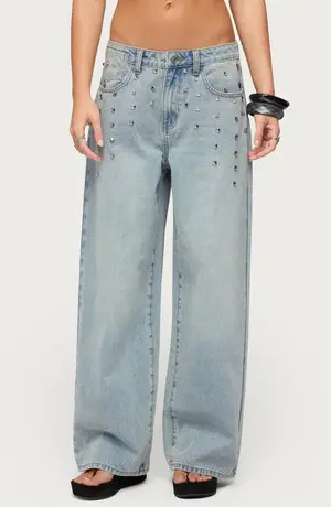 EDIKTED Oaklee Studded Low Rise Baggy Jeans