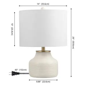JONATHAN Y Malone Modern Transitional Ribbed Tapered Ginger Jar Resin/metal Led Table Lamp - Cream