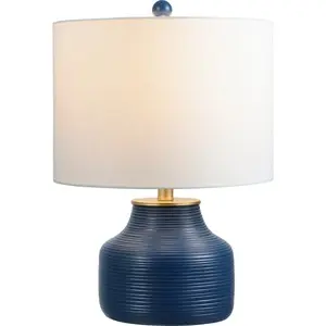 JONATHAN Y Malone Modern Transitional Ribbed Tapered Ginger Jar Resin/metal Led Table Lamp Navy