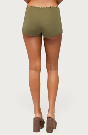 EDIKTED Monroah Beaded Low Rise Tie Waist Shorts