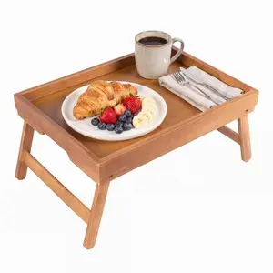 HAPPIMESS Alora Handcrafted Breakfast Bed Tray With Built-in Handles And Foldable Legs - Brown