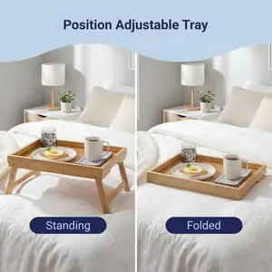 HAPPIMESS Alora Handcrafted Breakfast Bed Tray With Built-in Handles And Foldable Legs - Natural