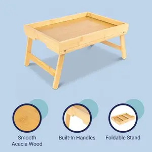 HAPPIMESS Alora Handcrafted Breakfast Bed Tray With Built-in Handles And Foldable Legs - Natural