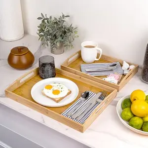 HAPPIMESS Elora Set Of 2 Handcrafted Nesting Serving Trays With Handles - Natural