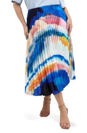 City Chic Celina Print Pleated Midi Skirt - Facet