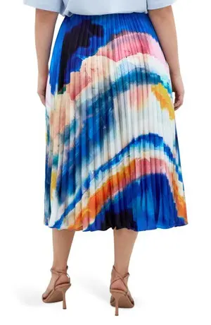 City Chic Celina Print Pleated Midi Skirt