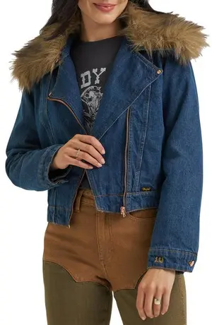Wrangler X Lainey Wilson Faux Fur Trimmed Jacket - Denim
