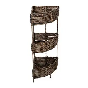 HAPPIMESS Lavish Coastal Handwoven Water Hyacinth 3-tier Corner Freestanding Storage Rack With Metal Frame - Brown