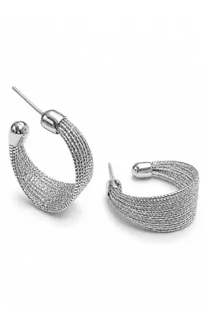LA MENO Mesh Hoop Earrings In 18k White Or Yellow Plate - Silver