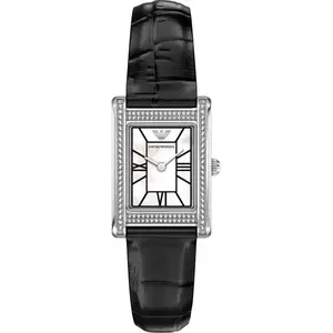 Emporio Armani Mother-of-pearl And Leather Strap Watch - Black