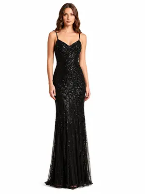 LARA NEW YORK Strapless Beaded Gown - Black