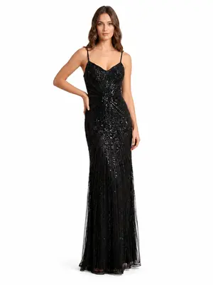 LARA NEW YORK Strapless Beaded Gown - Black