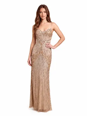 LARA NEW YORK Strapless Beaded Gown