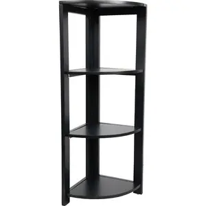 HAPPIMESS Terra Rustic Handcrafted Acacia Wood 4-tier Indoor/outdoor Folding Corner Storage Rack - Black