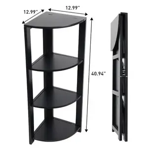 HAPPIMESS Terra Rustic Handcrafted Acacia Wood 4-tier Indoor/outdoor Folding Corner Storage Rack - Black