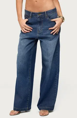 EDIKTED Nichol Low Rise Wide Leg Jeans - Medium-blue-washed