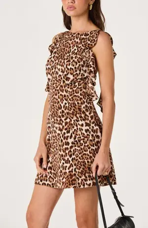 Astr The Label Olga Leopard-print Ruffled Minidress