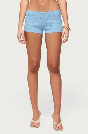 EDIKTED Nataly Button Cotton Knit Shorts - Light-blue