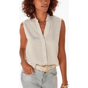 LASCANA Sleeveless Button-down Shirt - Natural