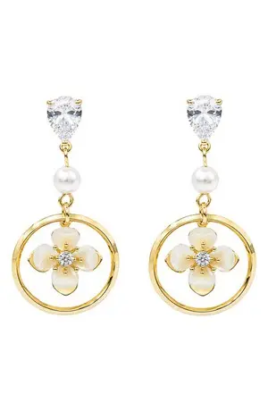 LA MENO Flower Circle Drop Earrings - Gold