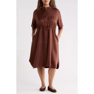 Eileen Fisher Silk Mandarin Collar Midi Dress