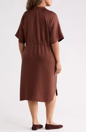 Eileen Fisher Silk Mandarin Collar Midi Dress