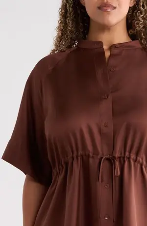 Eileen Fisher Silk Mandarin Collar Midi Dress