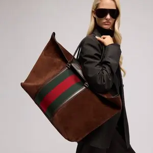 Gucci Medium Duffle Bag With Web Suede