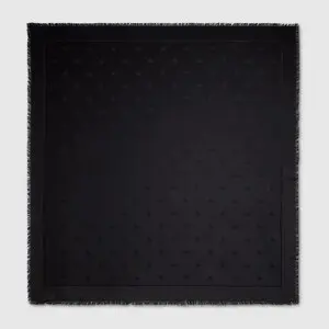 Gucci Double G Silk Wool Shawl, Black Black