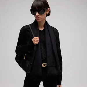 Gucci Double G Silk Wool Shawl - Black