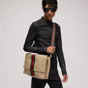 Gucci Medium Crossbody Bag With Web Gg Canvas