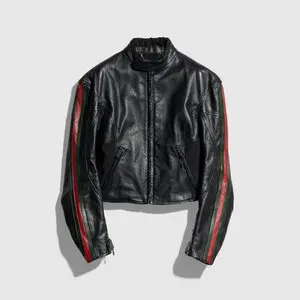 Gucci Leather Biker Jacket With Web Detail - Black