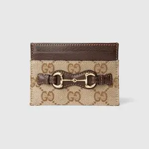 Gucci Card Case With Horsebit Gg Canvas - Beige