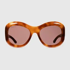 Gucci Tortoiseshell Acetate Oversized Sunglasses With Double G Detail - Orange