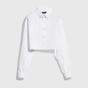 Gucci Cropped Cotton Poplin Shirt With Crest Embroidery - White