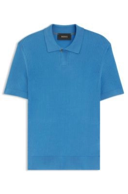 BOSS Silk Knit Polo With Ribbed Texture
