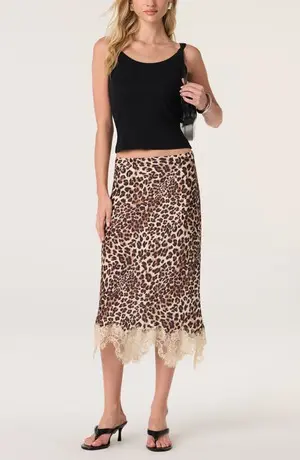 Astr The Label Eilinna Lace Trim Midi Skirt