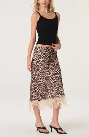 Astr The Label Eilinna Lace Trim Midi Skirt
