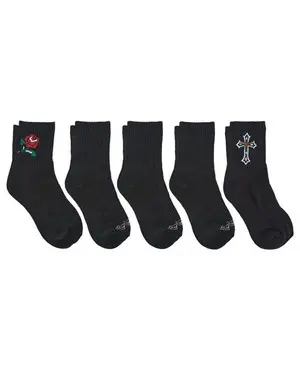 Ed Hardy Cross And Rose Print Mid Crew Socks 5 Pack