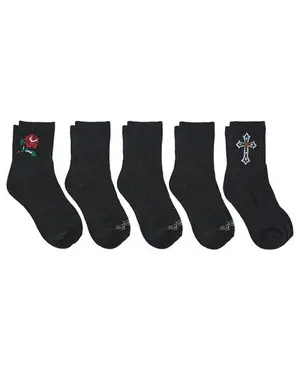 Ed Hardy Printed Cross And Rose Embroidered Crew Socks 5-pack - Black