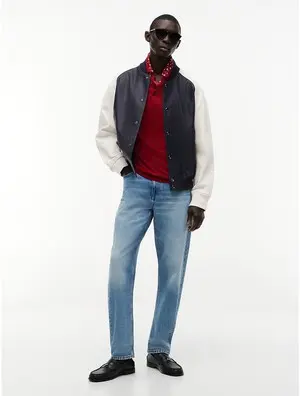 Tommy Hilfiger Colorblock Leather Varsity Bomber Jacket