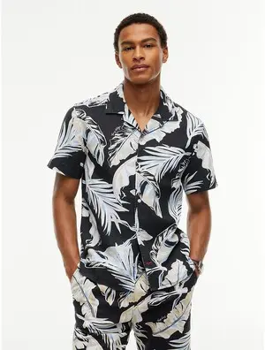 Tommy Hilfiger Regular Fit Leaf Linen-blend Camp Shirt