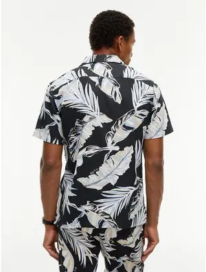 Tommy Hilfiger Regular Fit Leaf Linen-blend Camp Shirt